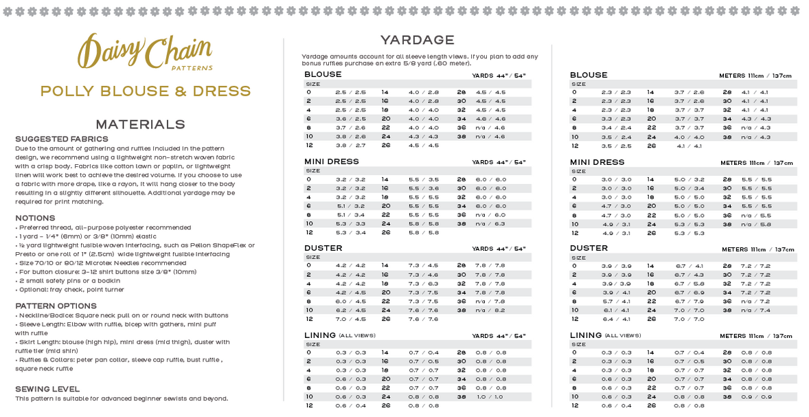 Polly Blouse & Dress PDF Pattern – Daisy Chain Patterns